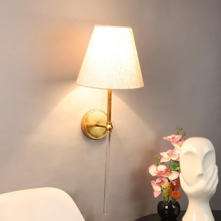 ELIANTE Gold Iron Base White Fabric Shade Wall Light - 9201-1W - Bulb