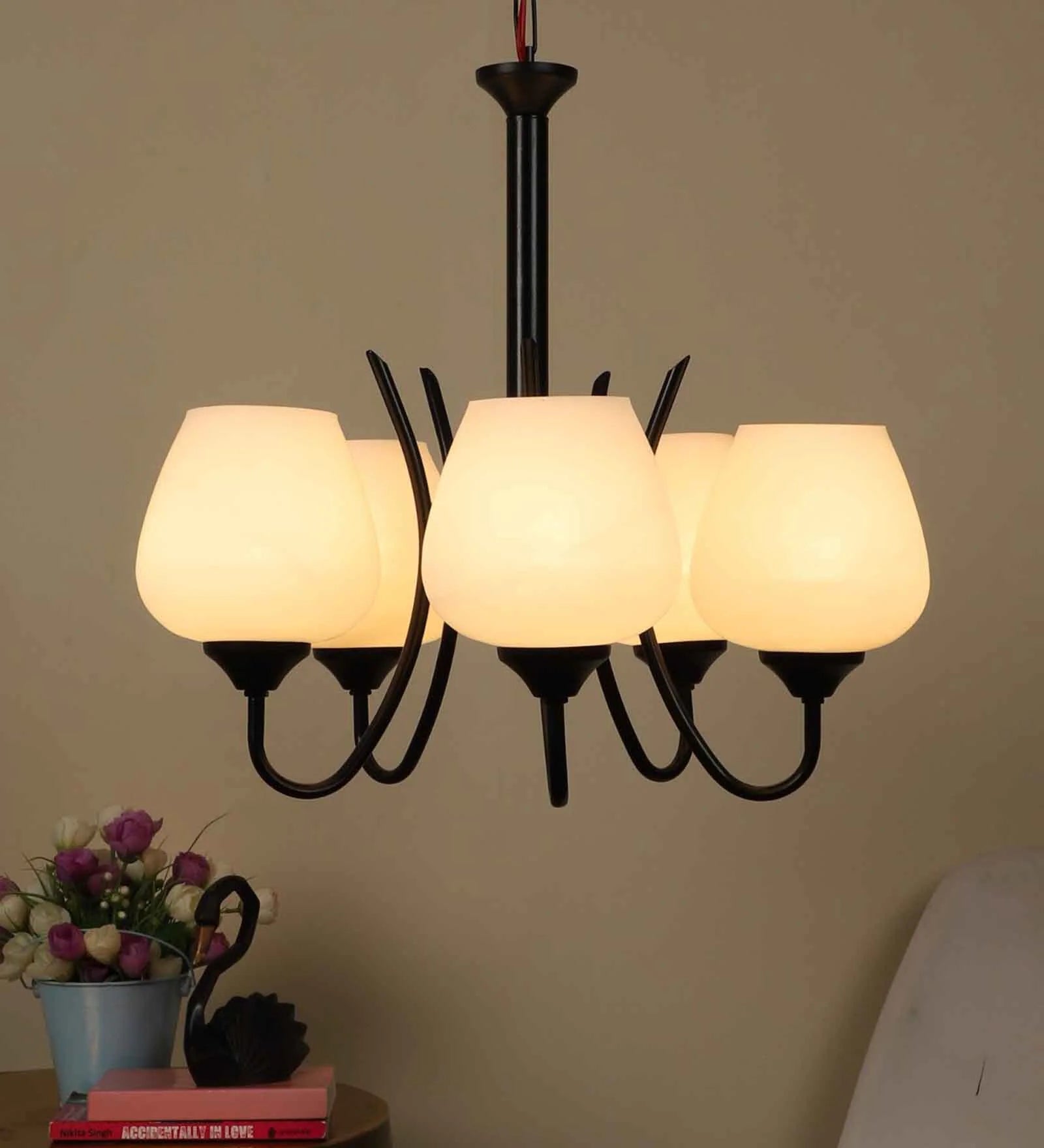 Black Wood Shaded Chandelier | Z-498-5LP-jhar | Included Bulb | Eliant